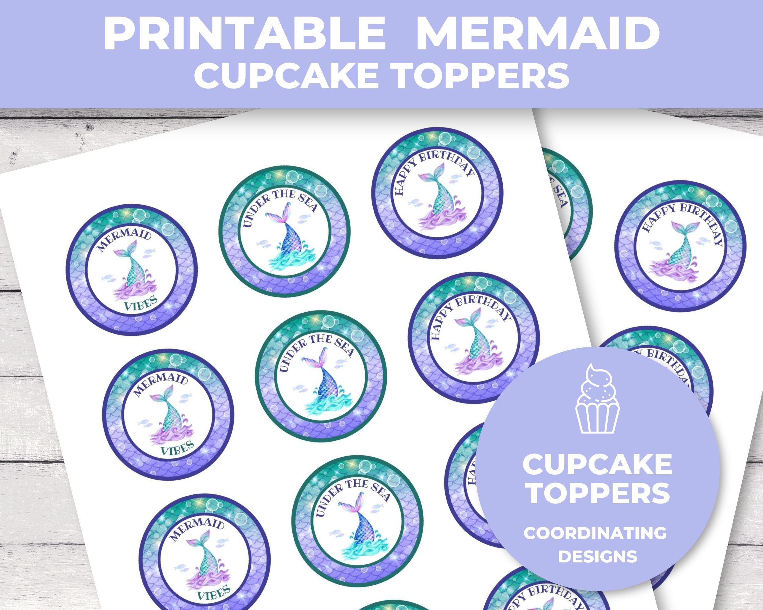 Mermaid Cupcake Toppers, Mermaid Tail Decor, Under the Sea Party Decor ...