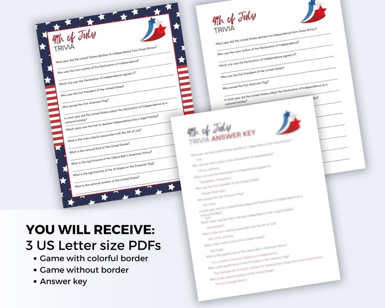 4th of July Trivia, Printable 4th of July Party Games, 4th of July ...