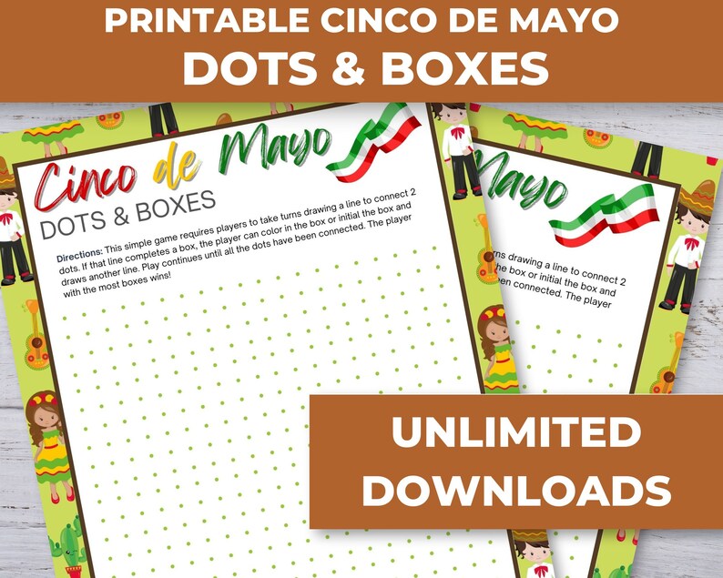 Dots and Boxes, Printable Cinco De Mayo Games, Classroom Activity ...