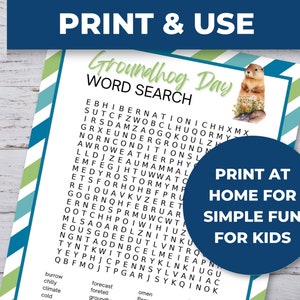 Groundhog Day Printable, Word Search Printable, Groundhog Day Worksheet ...