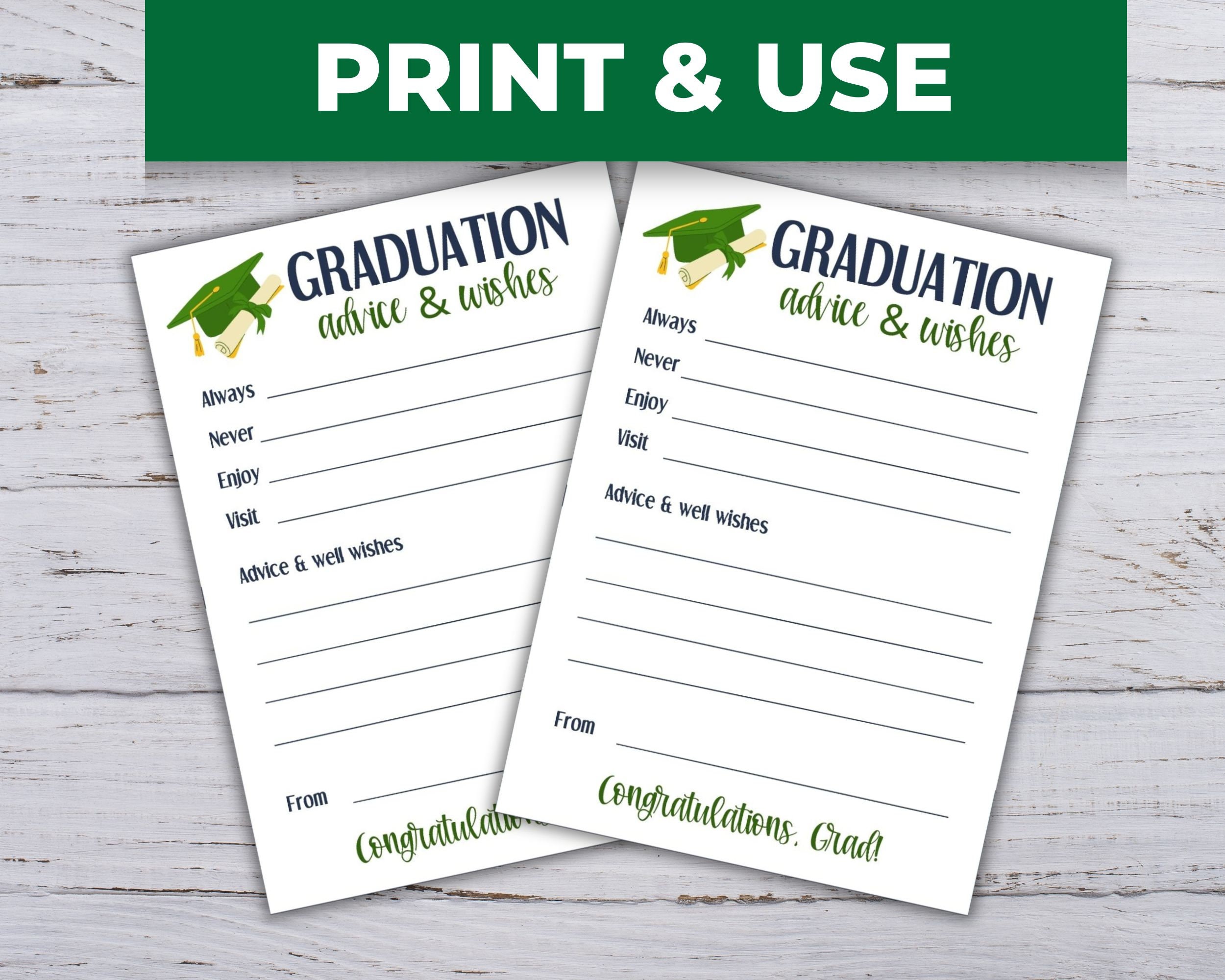 Graduation Advice and Wishes Card, Printable Advice Cards Graduation ...