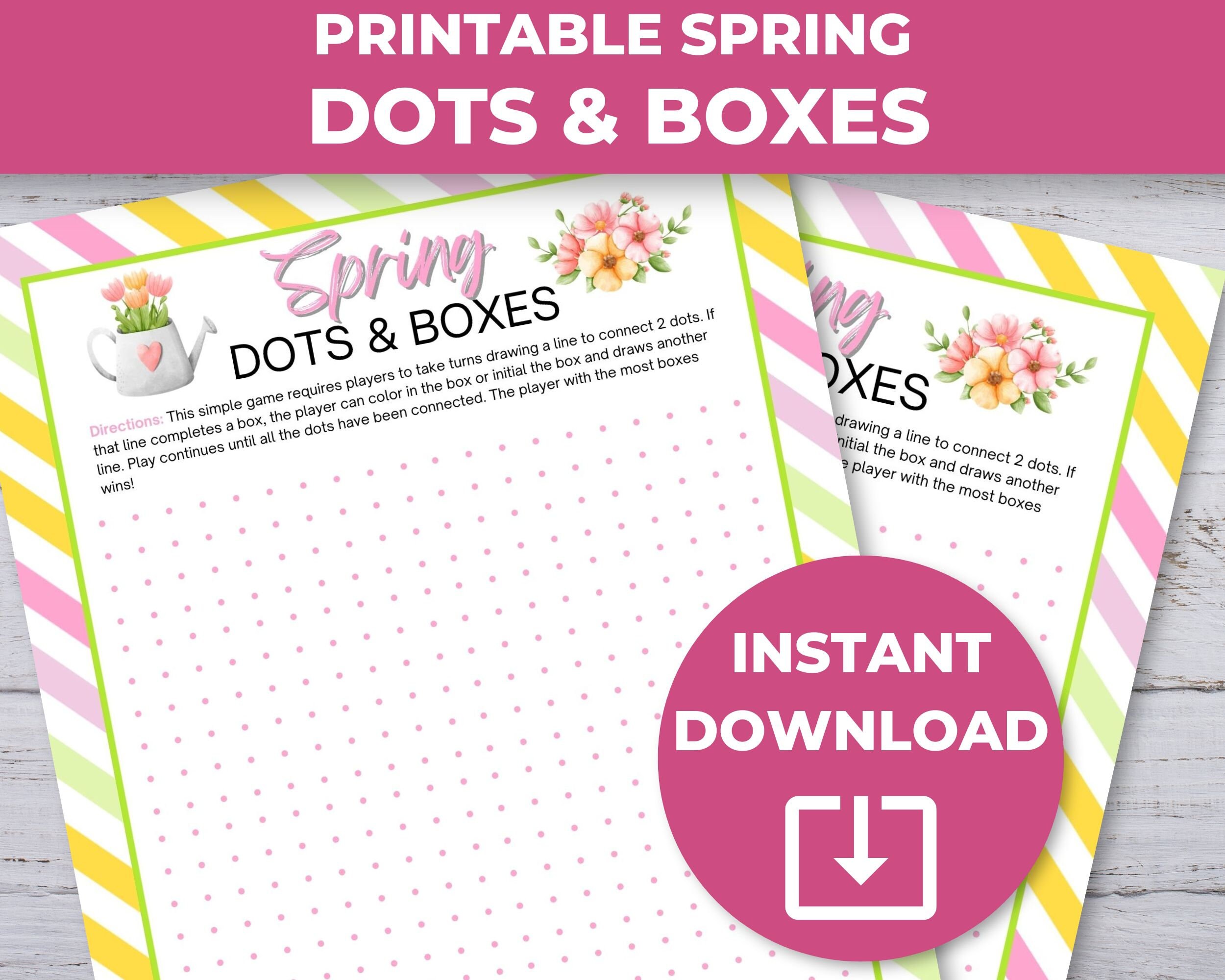 Spring Dots and Boxes, Printable Springtime Game for Kids, Classroom ...
