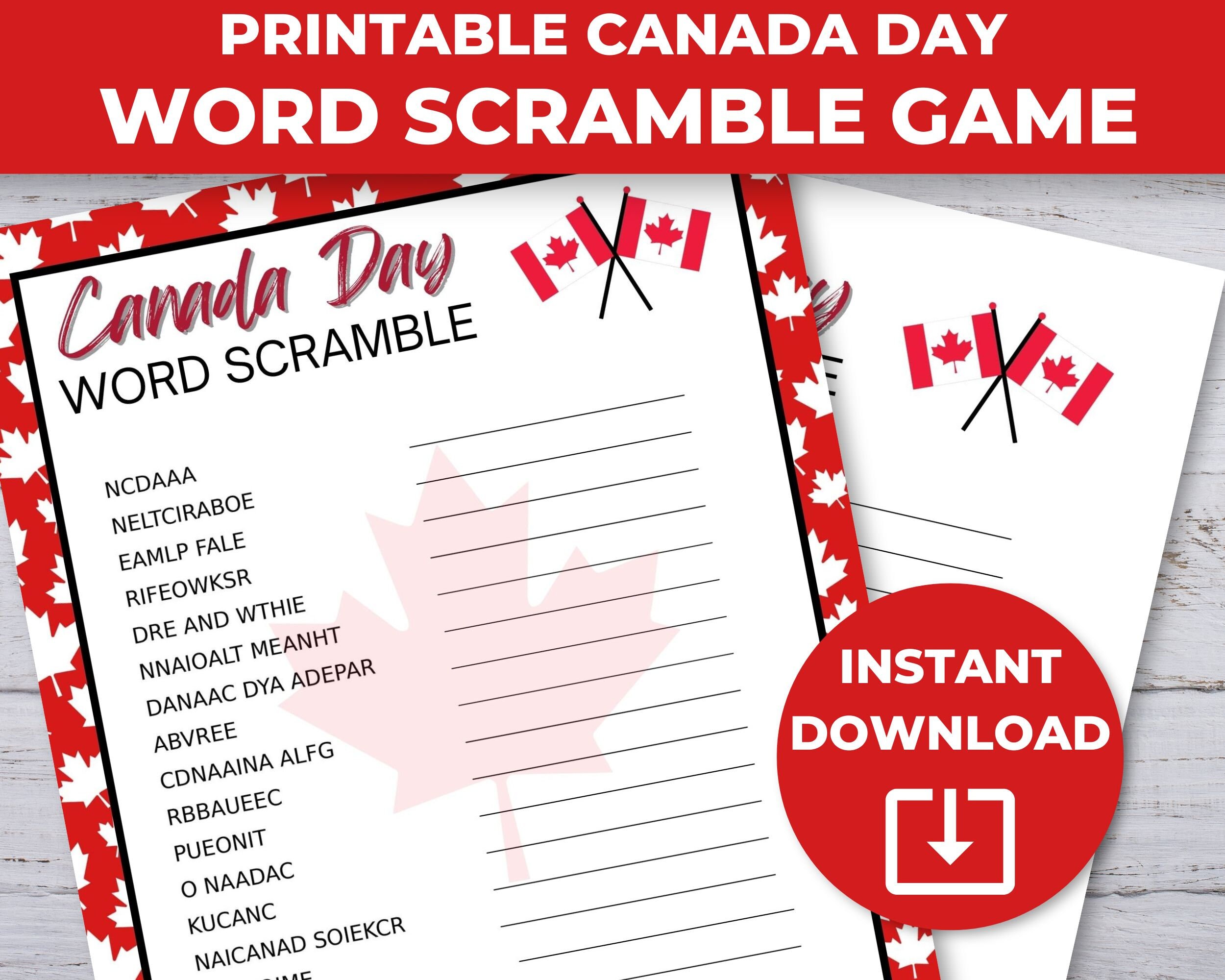 Canada Day Word Scramble, Canada Day Games, July 1st Games, Kids Summer ...