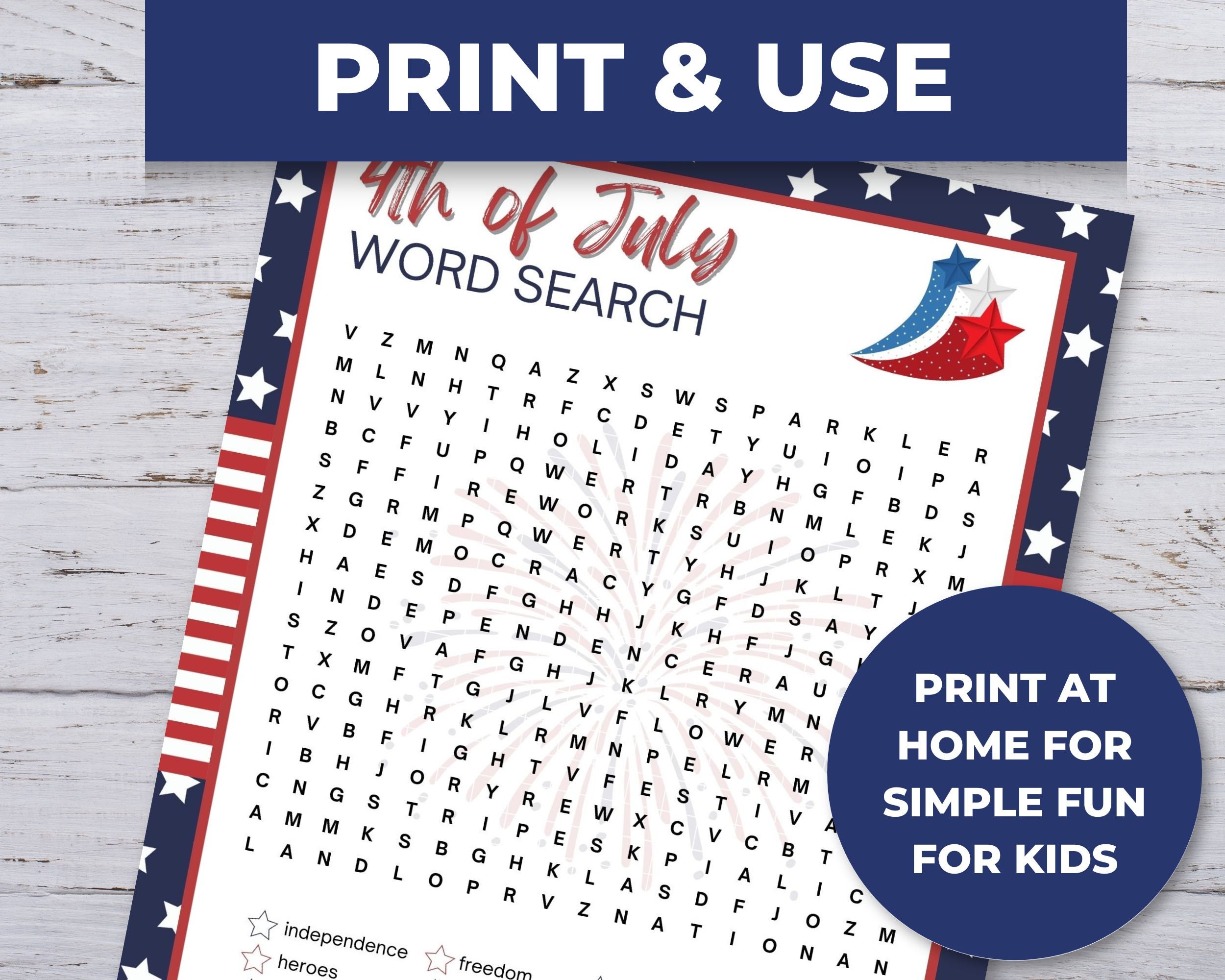 4th of July Word Search Printable 4th of July Party Games - Etsy