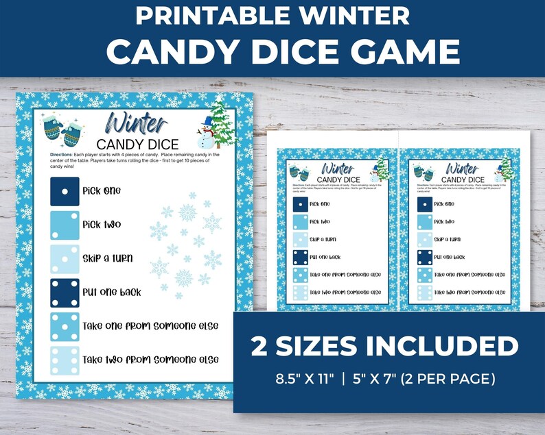 Printable Winter Candy Dice Game, Winter Activities for Kids and Adults ...