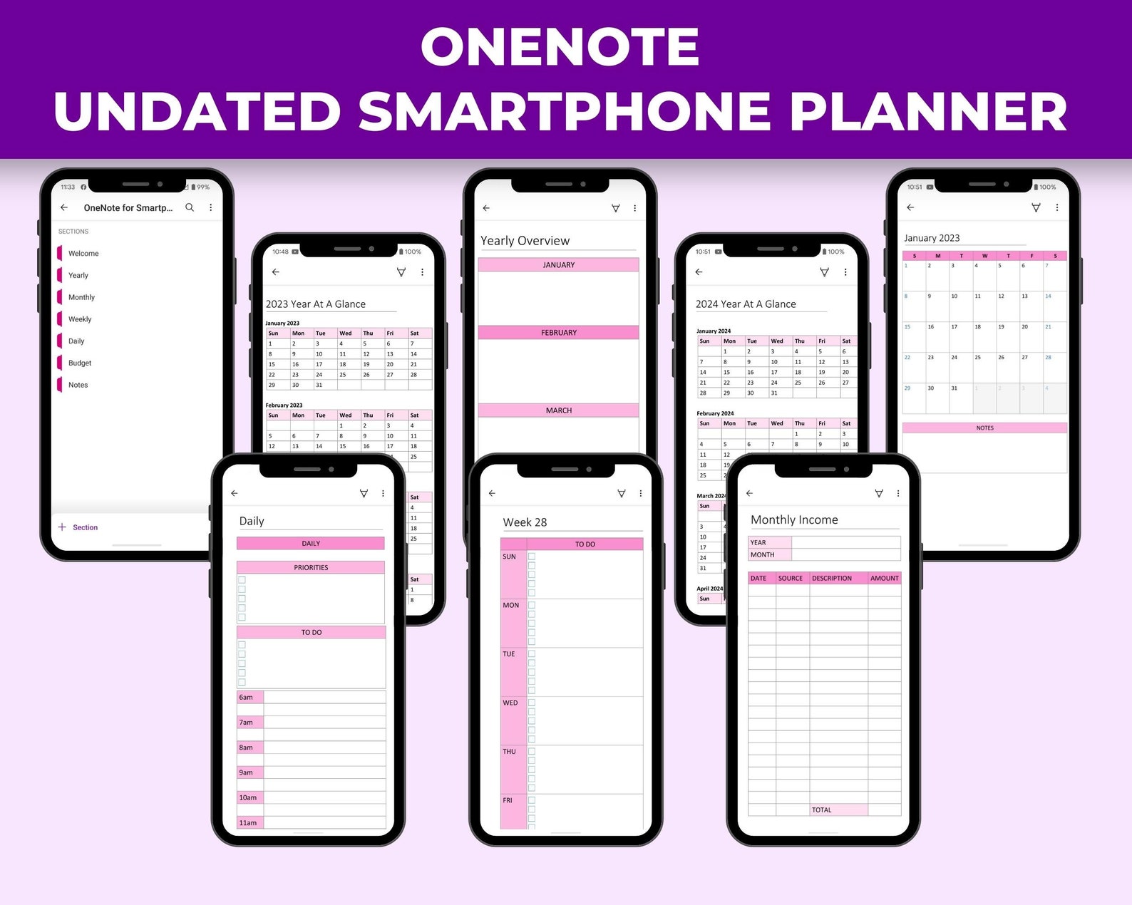 Onenote Planner Undated, Onenote Digital Planner, Digital Planner Phone ...