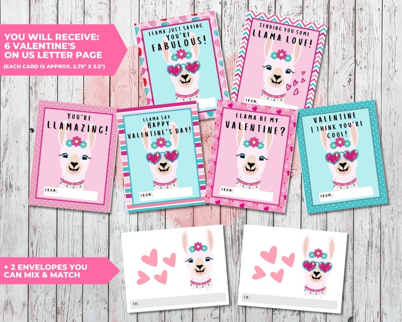 Printable Llama Valentines for School Class, Llama Valentine Cards ...