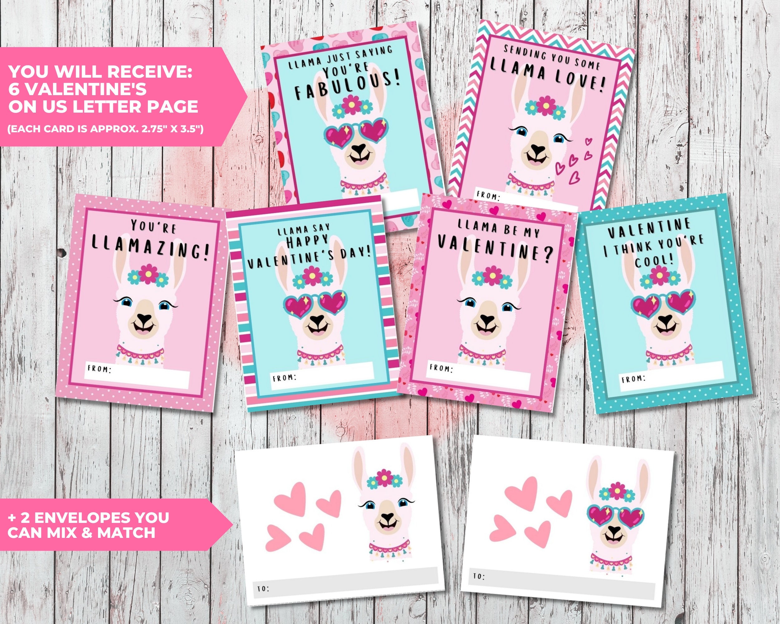Printable Llama Valentines for School Class, Llama Valentine Cards ...