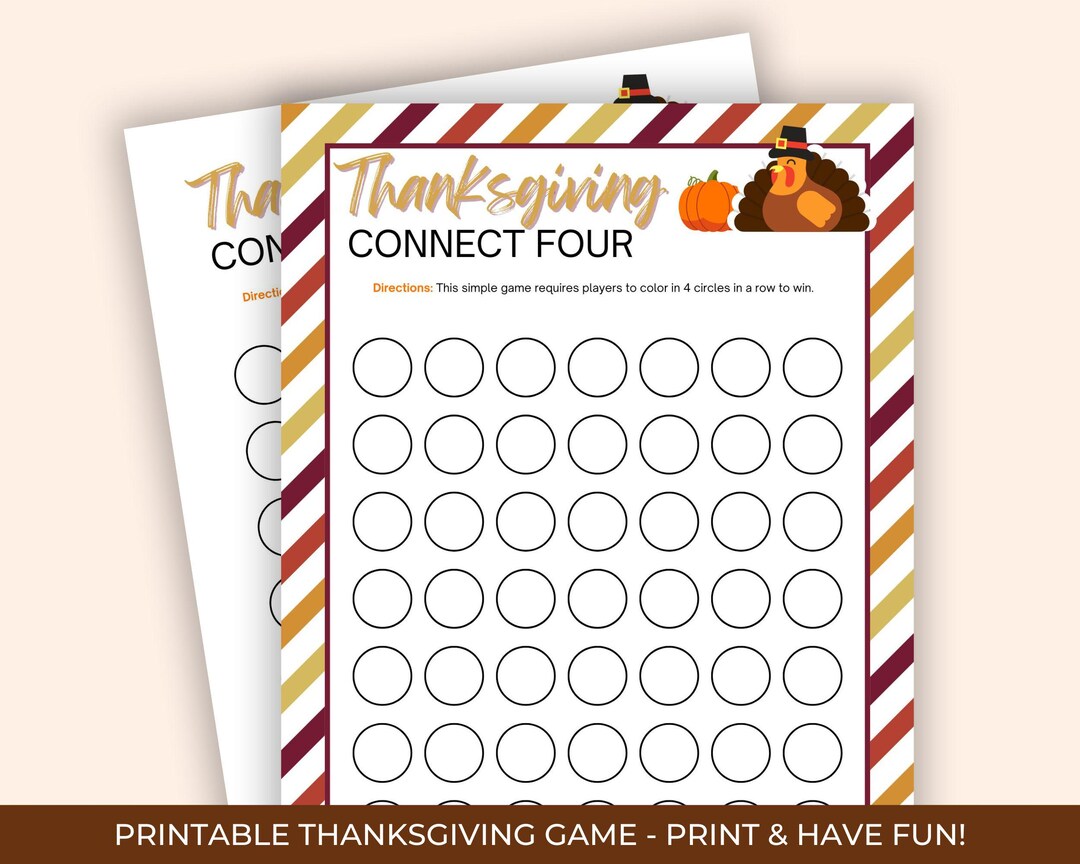 Four in A Row Thanksgiving Games Printable, Fall Games, Party Game ...
