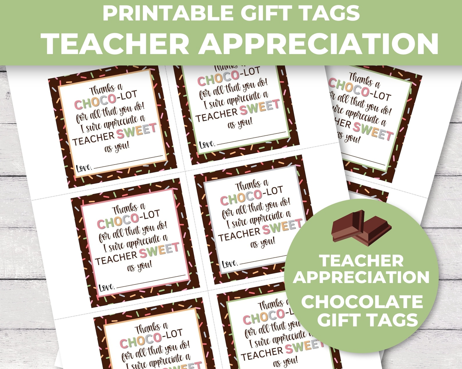Chocolate Teacher Appreciation Tag, Thanks a Choco-lot, Candy Bar Gift ...