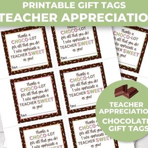 Chocolate Teacher Appreciation Tag, Thanks a Choco-lot, Candy Bar Gift ...