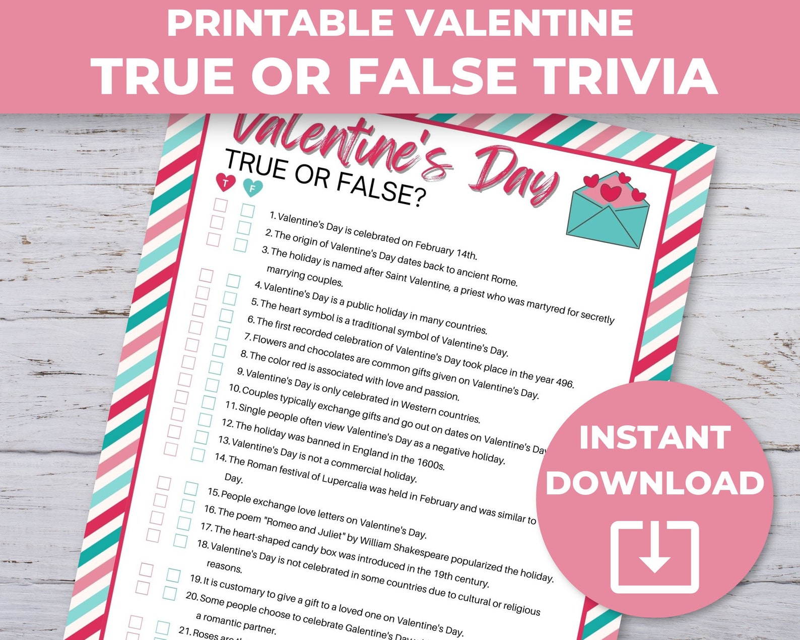 Valentine Trivia Printable, Valentine True or False Trivia Game ...