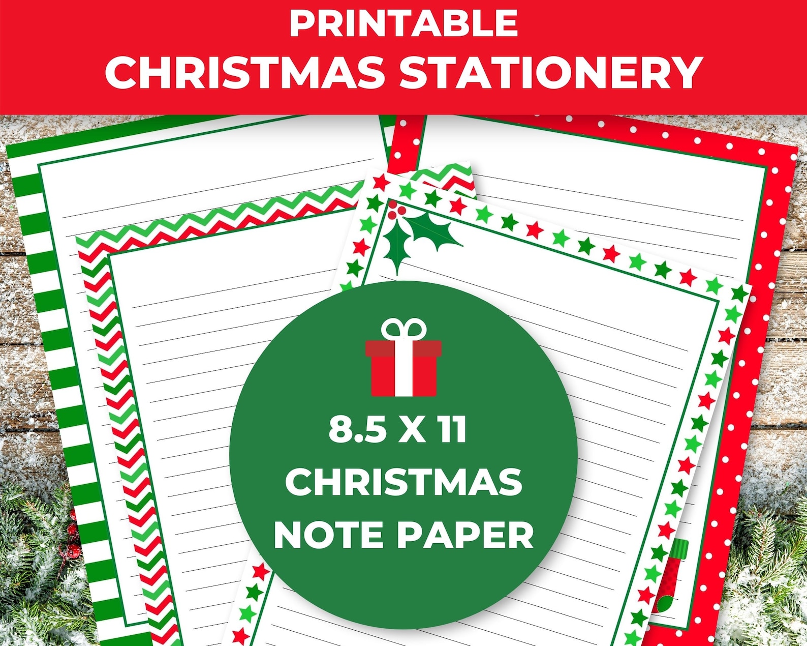 Printable Christmas Stationery, Christmas Writing Paper, Printable Note ...