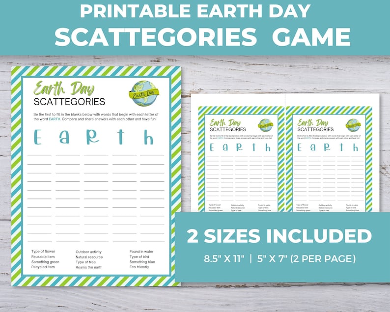 Printable Earth Day Scattegories Game, Earth Day Activities for Kids ...