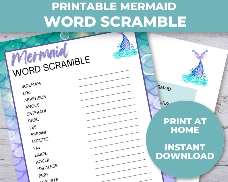 Mermaid Word Scramble, Mermaid Party Games, Under the Sea Printable ...
