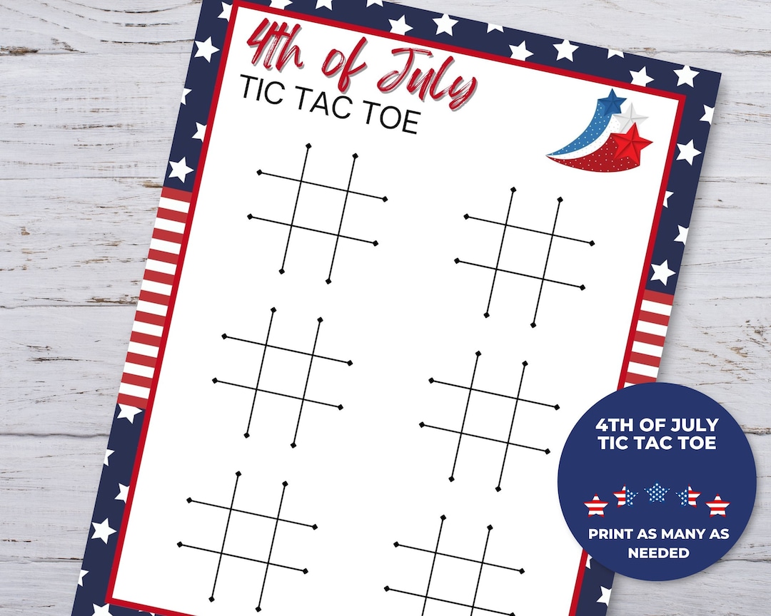 4th of July Tic Tac Toe, Printable 4th of July Party Games, 4th of July ...