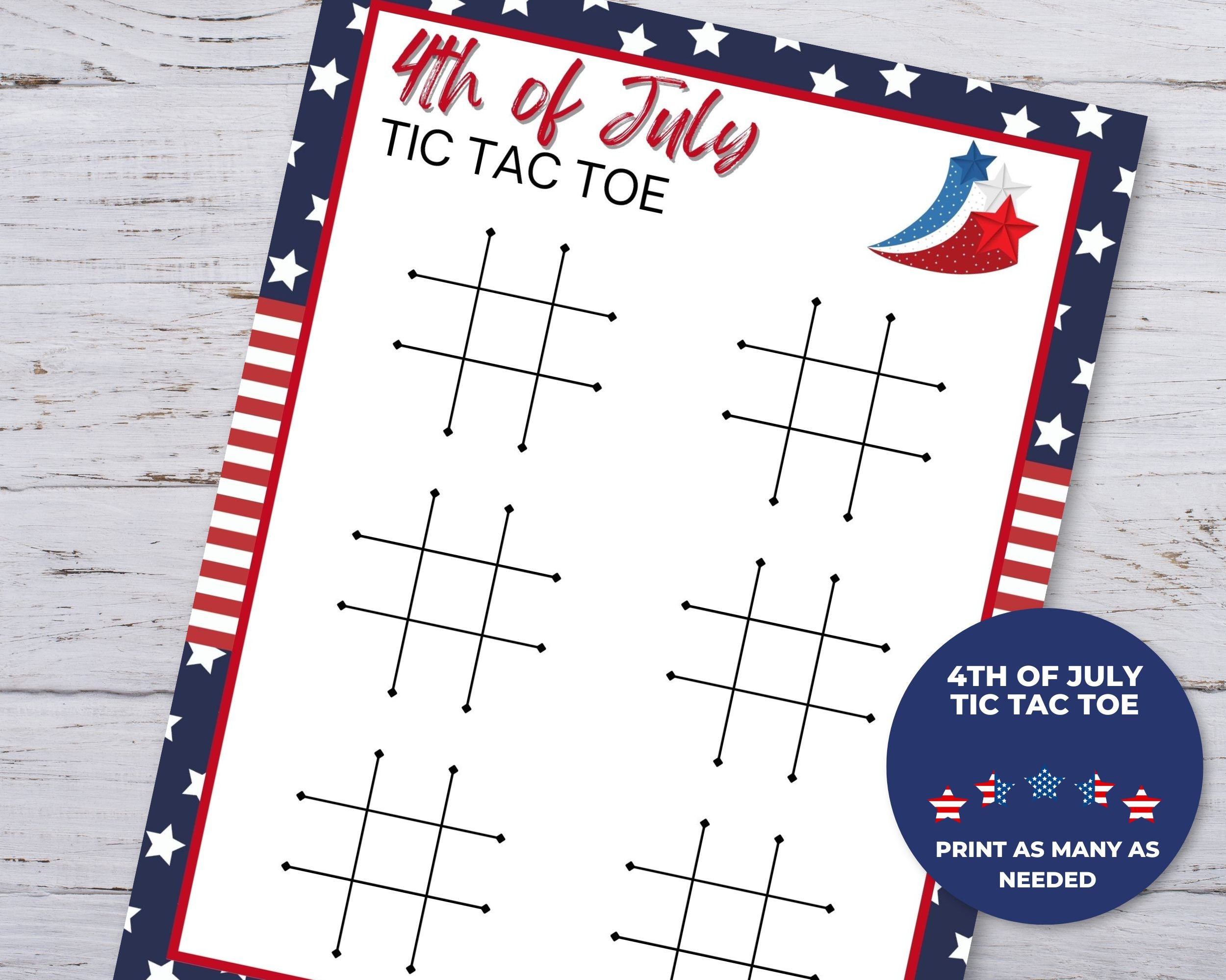 4th of July Tic Tac Toe, Printable 4th of July Party Games, 4th of July ...