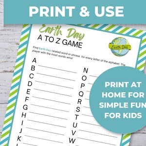 Earth Day A to Z Game, Printable Earth Day Games for Kids, Classroom ...