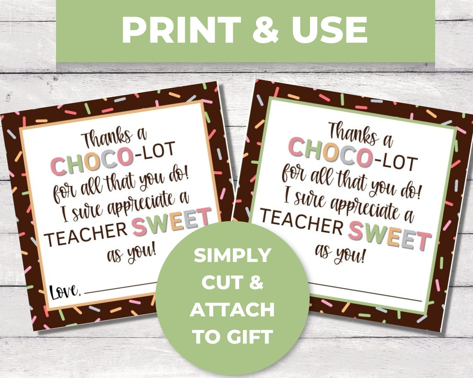 Chocolate Teacher Appreciation Tag, Thanks a Choco-lot, Candy Bar Gift ...