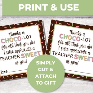 Chocolate Teacher Appreciation Tag, Thanks a Choco-lot, Candy Bar Gift ...