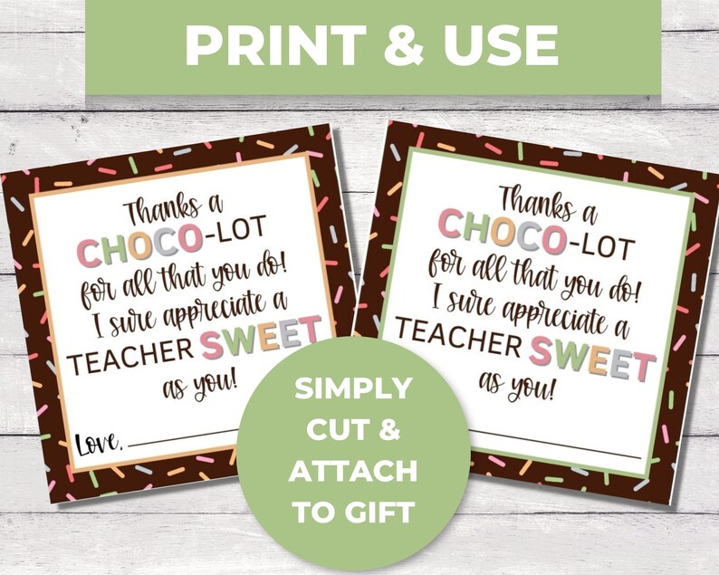 Chocolate Teacher Appreciation Tag, Thanks a Choco-lot, Candy Bar Gift ...