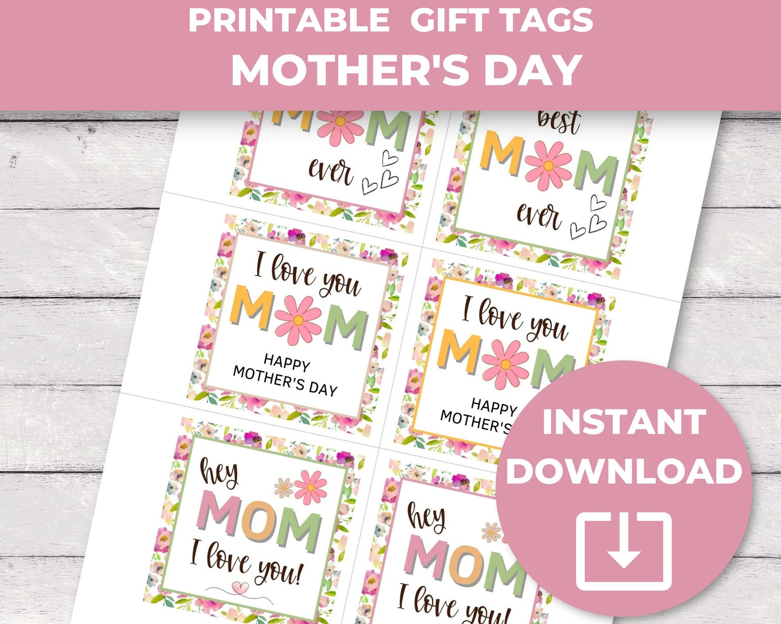 Mothers Day Gift Tags Printable, Gift Tags for Mom, Best Mom Ever Tag ...