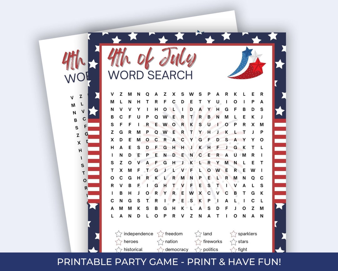 4th of July Word Search, Printable 4th of July Party Games, 4th of July ...