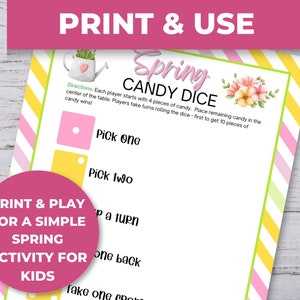 Printable Spring Candy Dice Game, Spring Activities for Kids and Adults ...