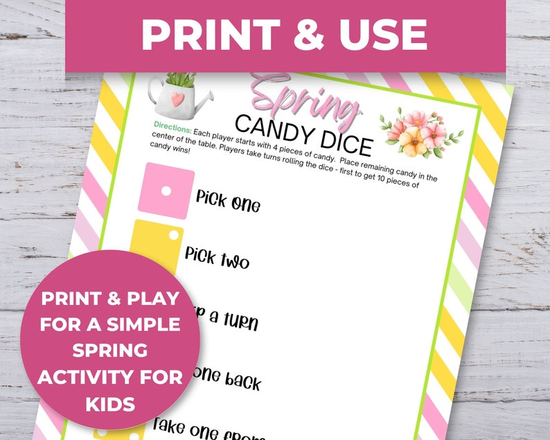 Printable Spring Candy Dice Game, Spring Activities for Kids and Adults ...
