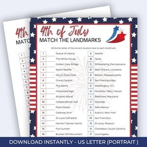 4th of July Matching Game, Printable 4th of July Party Games, 4th of ...