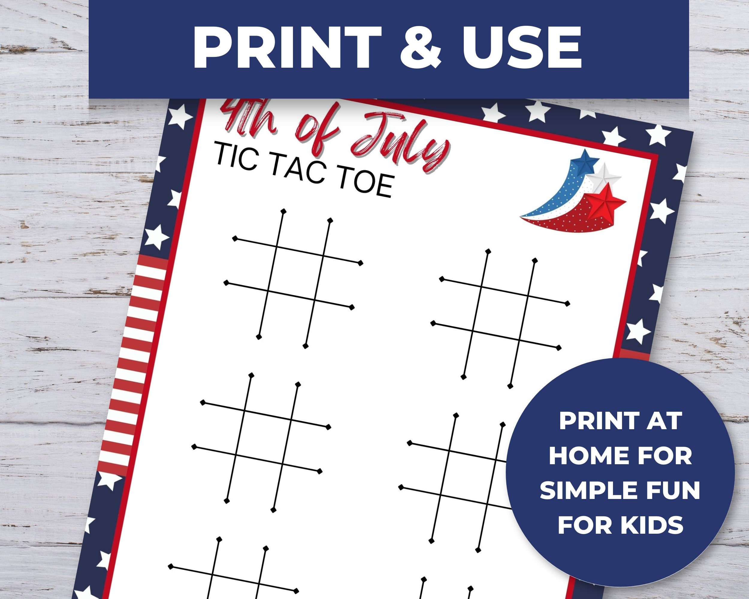 4th of July Tic Tac Toe, Printable 4th of July Party Games, 4th of July ...