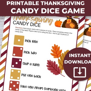 Printable Thanksgiving Candy Dice Game, Thanksgiving Activities for ...