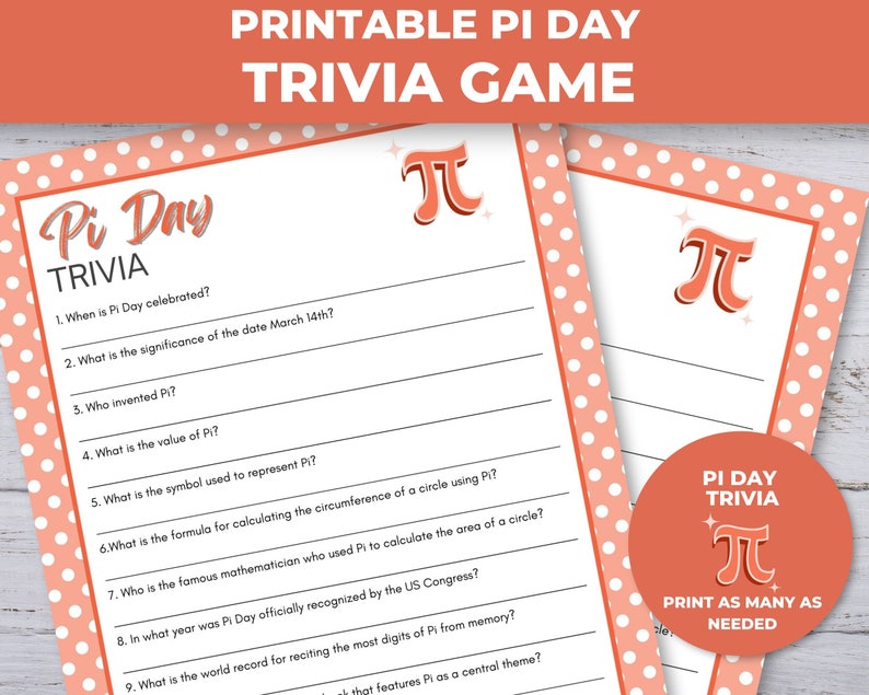 Pi Day Trivia, Pi Day Activities for Kids Printable, Pi Day Party, Kids Worksheets, Pi Day Games ...