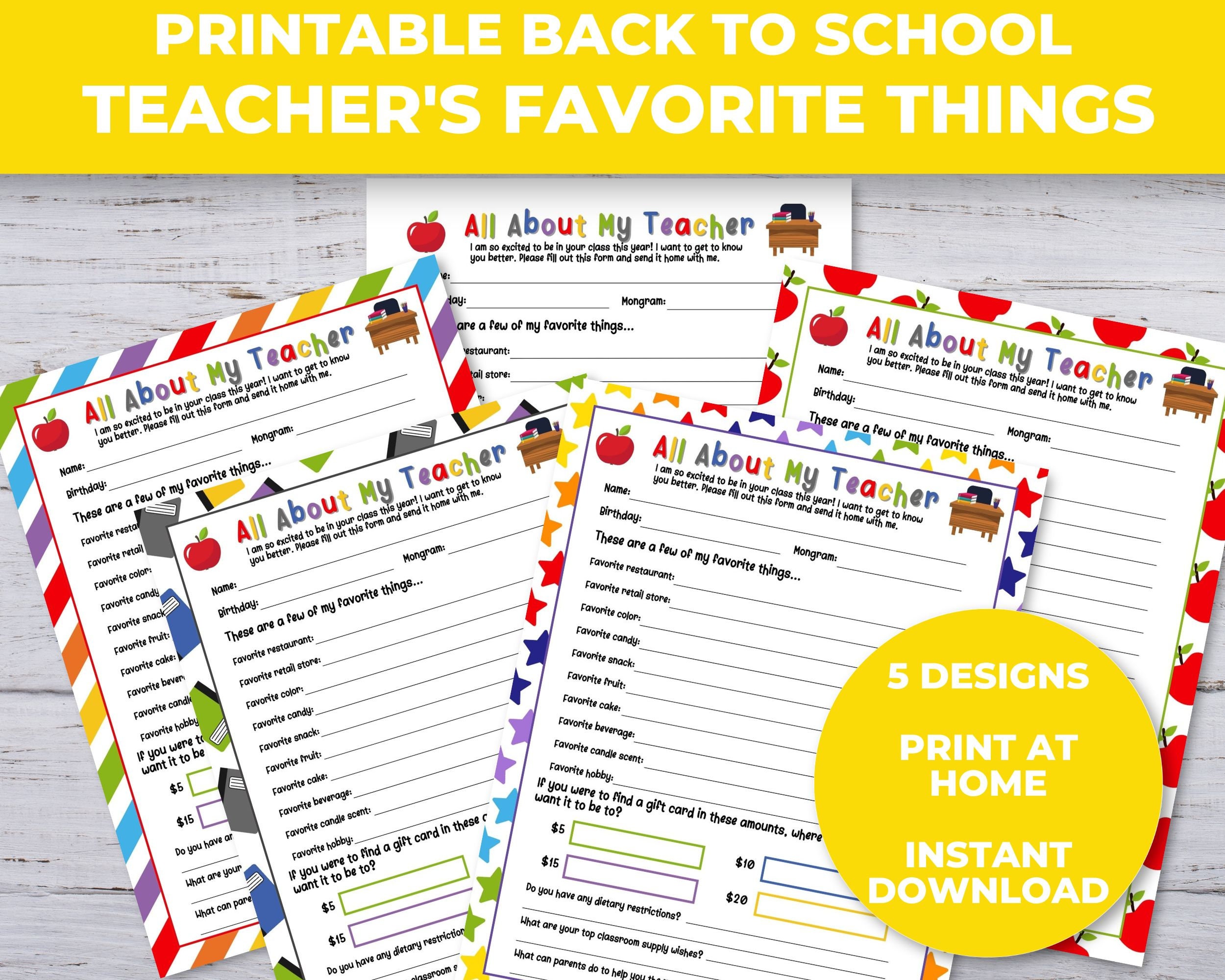 Teacher Questionnaire, Teacher Survey, All About My Teacher Printable ...