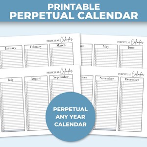 Printable Perpetual Calendar, Undated Calendar Printable, Year at A ...