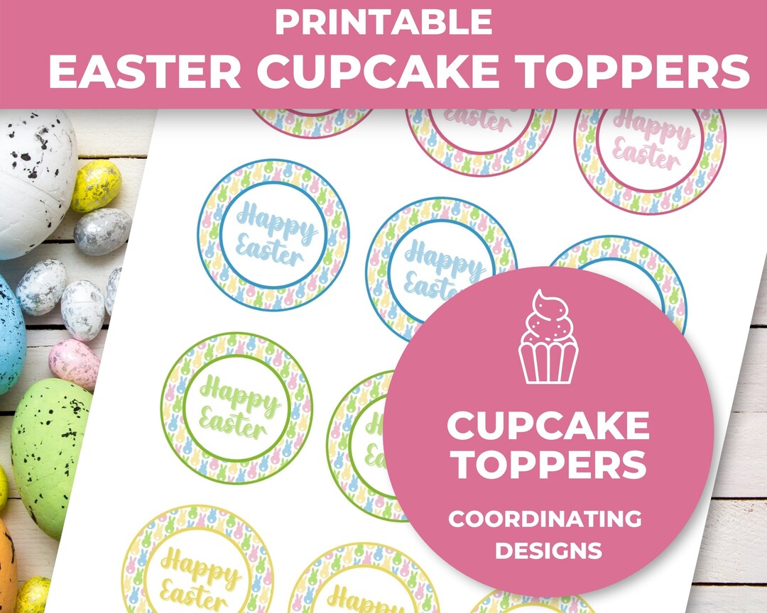Printable Happy Easter Cupcake Toppers - Etsy