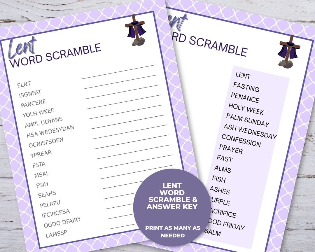 Lenten Word Scramble, Printable Christian Game for Kids, Sunday School ...