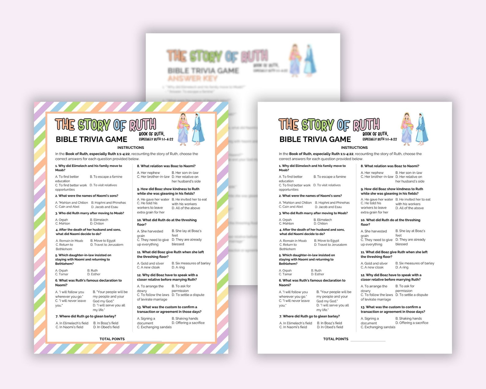 Ruth and Naomi Bible Story Activity, Bible Trivia Game for Kids ...