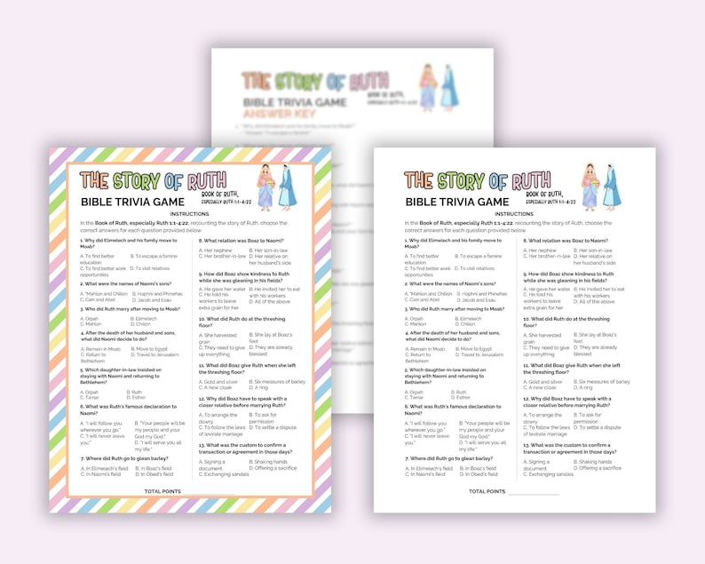 Ruth and Naomi Bible Story Activity, Bible Trivia Game for Kids ...