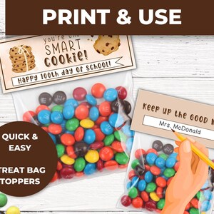 100 Days of School Treat Bag Topper, One Smart Cookie Tag, 100 Days ...