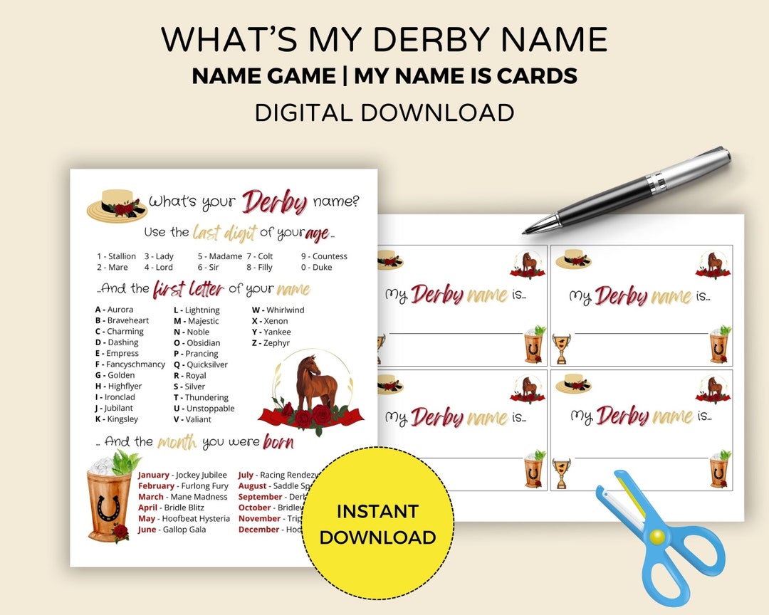 Whats Your Derby Name, Kentucky Derby Games, Horse Racing Game, Derby ...