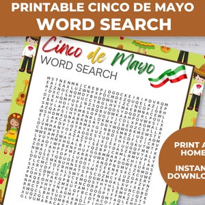 Cinco De Mayo Word Search, Word Puzzles Printable, Mexican Party Games ...