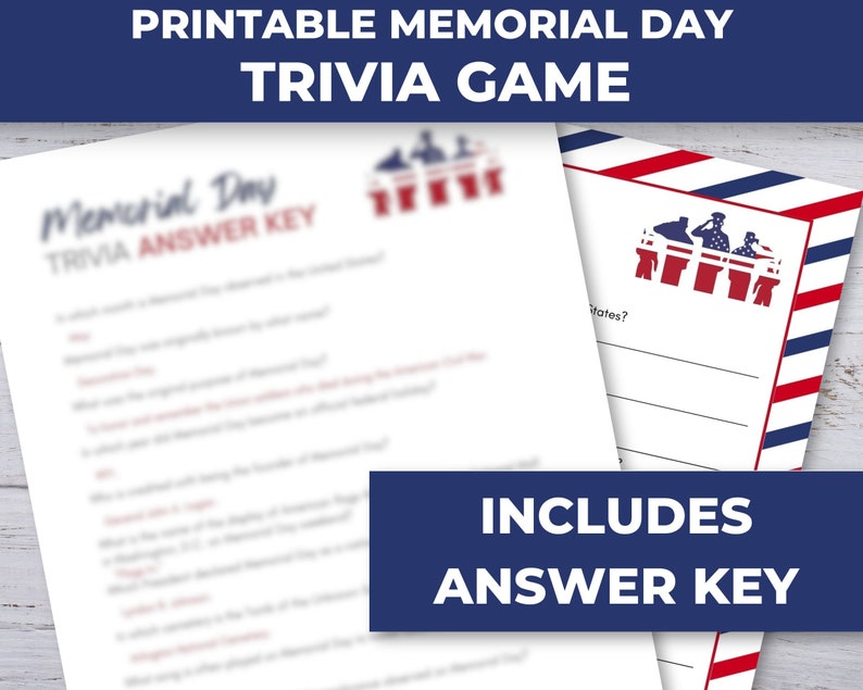 Memorial Day Trivia, Memorial Day Printable, Memorial Day Game ...