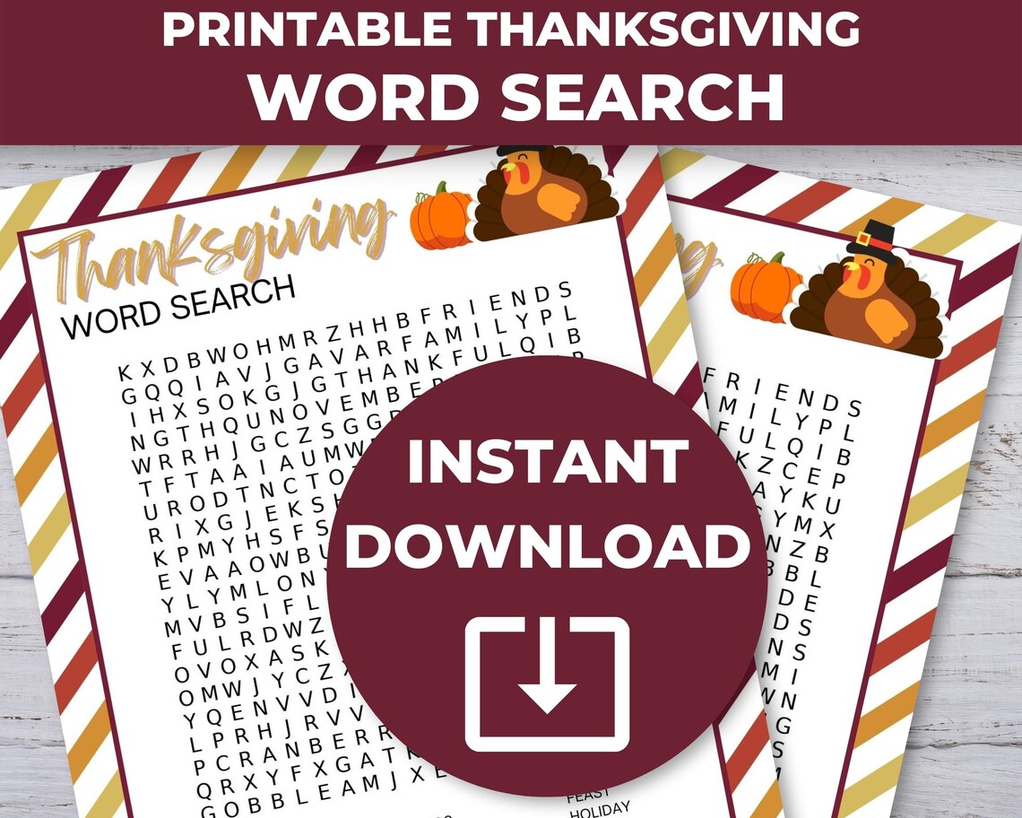 Thanksgiving Word Search Printable Printable Games for Kids - Etsy