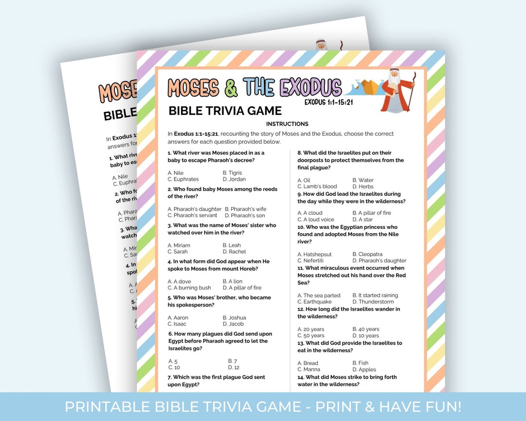 Bible Trivia for Kids, Printable Trivia Game, Moses & the Exodus Bible ...