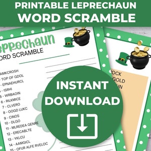 St. Patrick's Day Word Scramble, Printable St. Patrick's Day Game for ...
