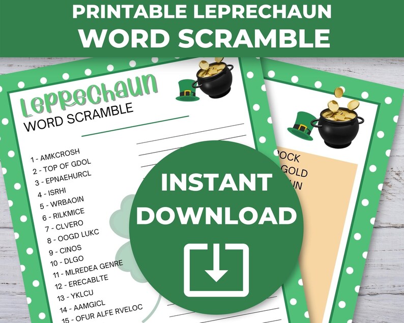 St. Patrick's Day Word Scramble, Printable St. Patrick's Day Game for ...