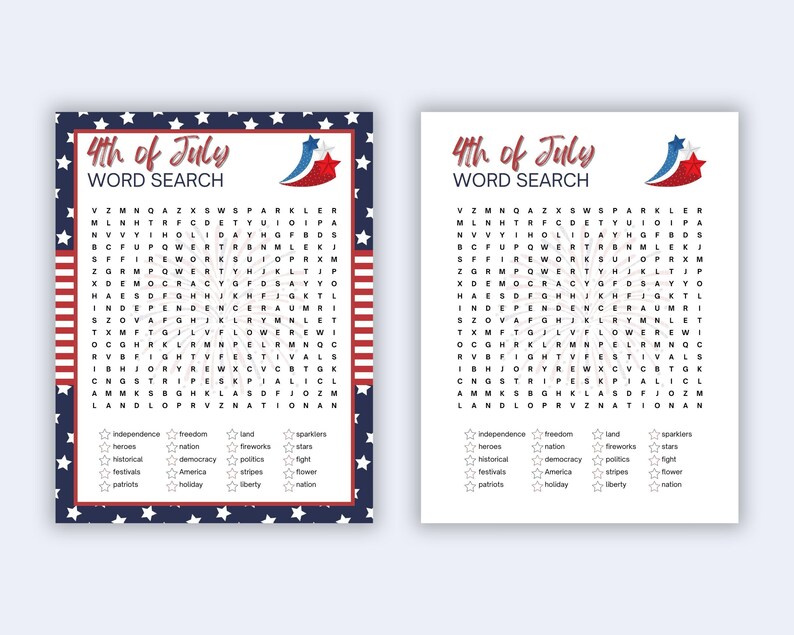 4th of July Word Search, Printable 4th of July Party Games, 4th of July ...