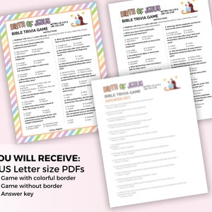 Birth of Jesus Bible Trivia for Kids, Printable Trivia Game, Bible ...