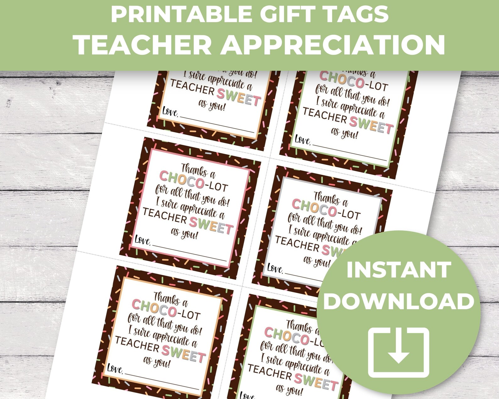 Chocolate Teacher Appreciation Tag, Thanks a Choco-lot, Candy Bar Gift ...